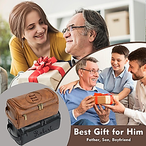 EAQ Personalized Toiletry Bag for Men, Personalized Leather Dopp Kits Customizable Travel Organizer Engraved Name/Logo for Husband, Boyfriend, Dad, Wedding, Anniversary, Gift