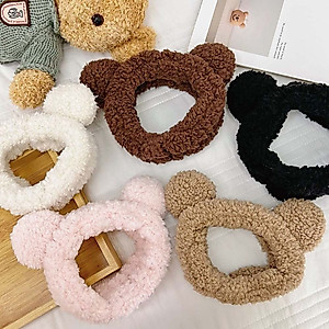 Plush Headband, Cute Hair Accessories, Elastic Hair Turban, Bear Ears Headband, Wash Face Hairband, Cartoon Makeup Headwear(Pink)