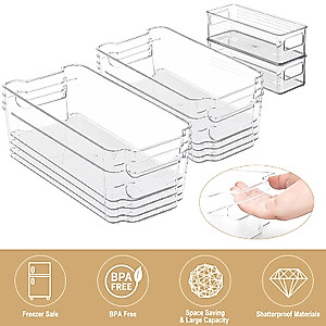 SINYWAY Set of 10 Plastic Refrigerator Organizer Bins, Stackable Organization and Storage Includes 4 Large & 4 Middle Organizers & 2 Small Drawers, Clear Containers for Kitchen, Pantry & Freezers