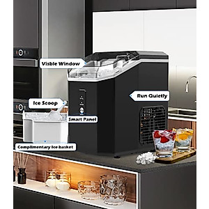 Nugget Ice Maker Countertop, Crushed Chewable Ice Maker, Self Cleaning Ice Makers with One-Click Operation, 34Lbs/24H, Pebble Portable Ice Machine with Ice Scoop for Home Bar Camping RV