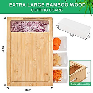WORTHYEAH Smart Cutting Board - Bamboo Cutting Board with Containers, Wood Cutting Boards with 4 Trays/Storage with Lids & 4 Graters, Food Prep Deck Large Tank Chopping Cutting Boards for Kitchen