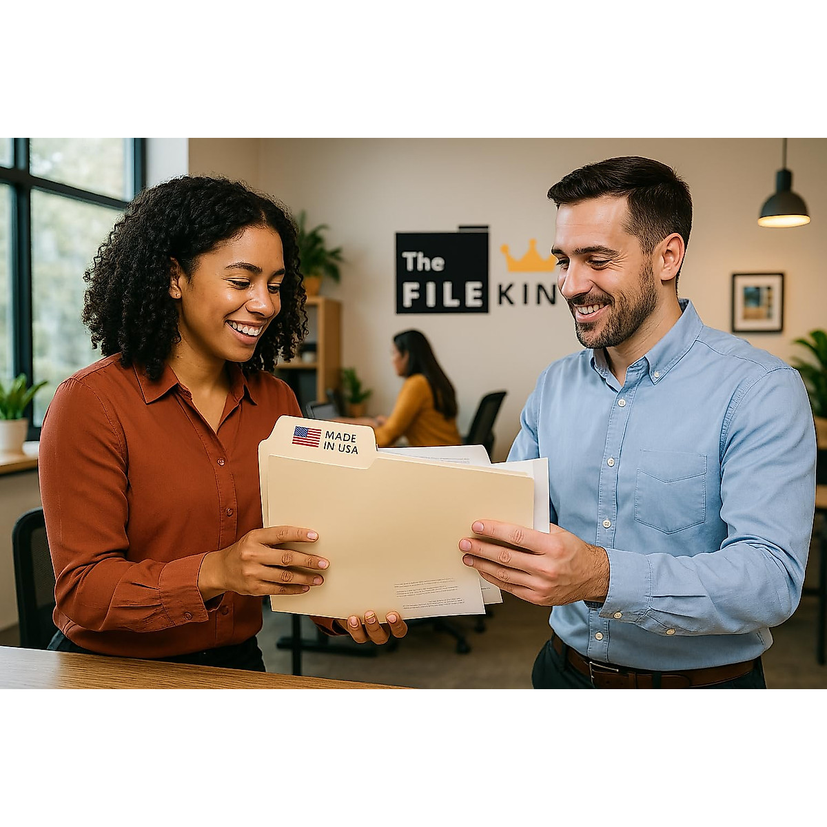 The File King 1/3-Cut Top Tab Manila File Folder - Letter Size | Box of 100 | Made in America | Assorted Tab Positions | 11-Point Fiber | Organize Home & Office Papers