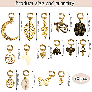 Messen 20 PCS Locs Hair Jewelry Braids Hair Clips Adjustable Hair Cuffs 15 Styles Vintage African Pendant Hair Charms Butterfly Shell DIY Locs Hair Accessories (Bronze and Gold)