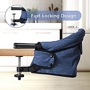 Hook On Chair, Fast Table Chair, Fold-Flat Storage Portable Baby Feeding Seat, Clip on Table High Chair, Removable Seat for Home and Travel (Blue)