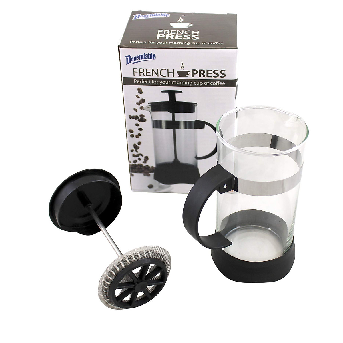 Dependable Industries inc. Essentials 12 Ounce Glass French Press Coffee & Tea Brewer - Single Cup, 3 Cup Espresso Compact, Durable, Easy to Use