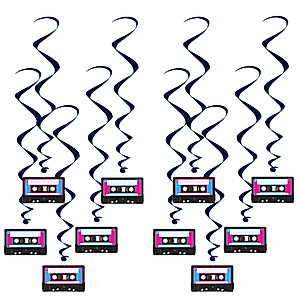 Beistle 10 Piece 80's Theme Cassette Tape Swirls 1980's Retro Hanging Whirl Decorations, 39", Multicolor