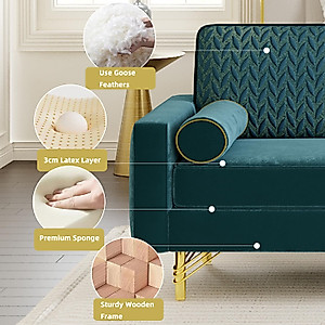 YaoYaoJia 79'' Luxury Velvet Sofa,Mid-Century Modern Loveseat with Bolster Pillows,3 Seater Sofa with Gold Metal Legs,Comfy Couches for Living Room Bedroom Apartment (Teal)
