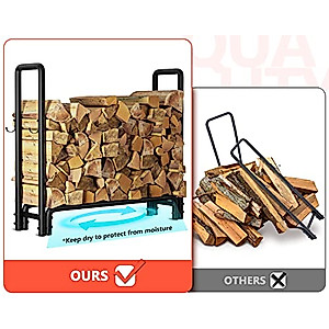 Sotor 4ft Firewood Rack Outdoor Log Rack Holder Large Capacity Firewood Holder Rack Indoor Metal Heavy Duty Firewood Racks Stand Suitable for firewood Storage-Black