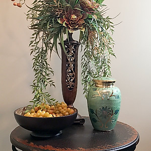 Green Garden Brass Large Cremation Urn | Unique Brass Funeral Urn with Gold & Green Enamel Details | Large