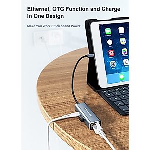 FOINNEX Lighting to Ethernet Adapter, 3 in 1 RJ45 Connector, Apple LAN Network Adapter with USB OTG and Charge Port, Plug and Play with100 Mbps Network Compatible with iPhone/iPad/iPod (1.6FT)