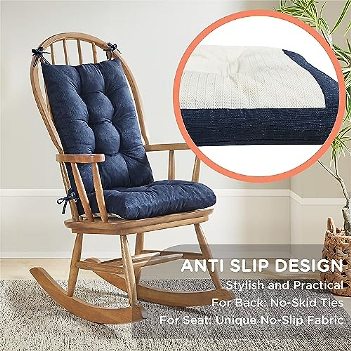 Codi Rocking Chair Cushion Outdoor, Rocker Cushions Water Resistant | Best for Porch Patio Chairs Replacement Pads | Two 17x17 Seat with Two 17x21 Back, Comfortable Memory Foam Add, Navy