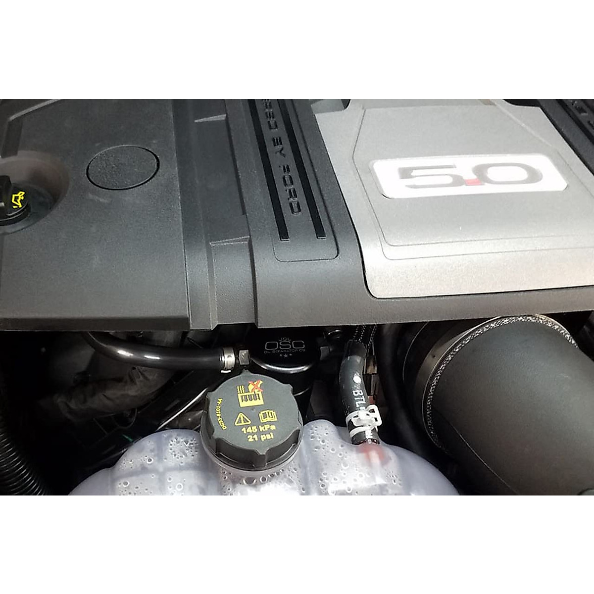 J&L Oil Separator Co. Oil Separator 3.0 Compatible with 2018-2023 Mustang GT; 2019 Bullitt Passenger Side (Black)