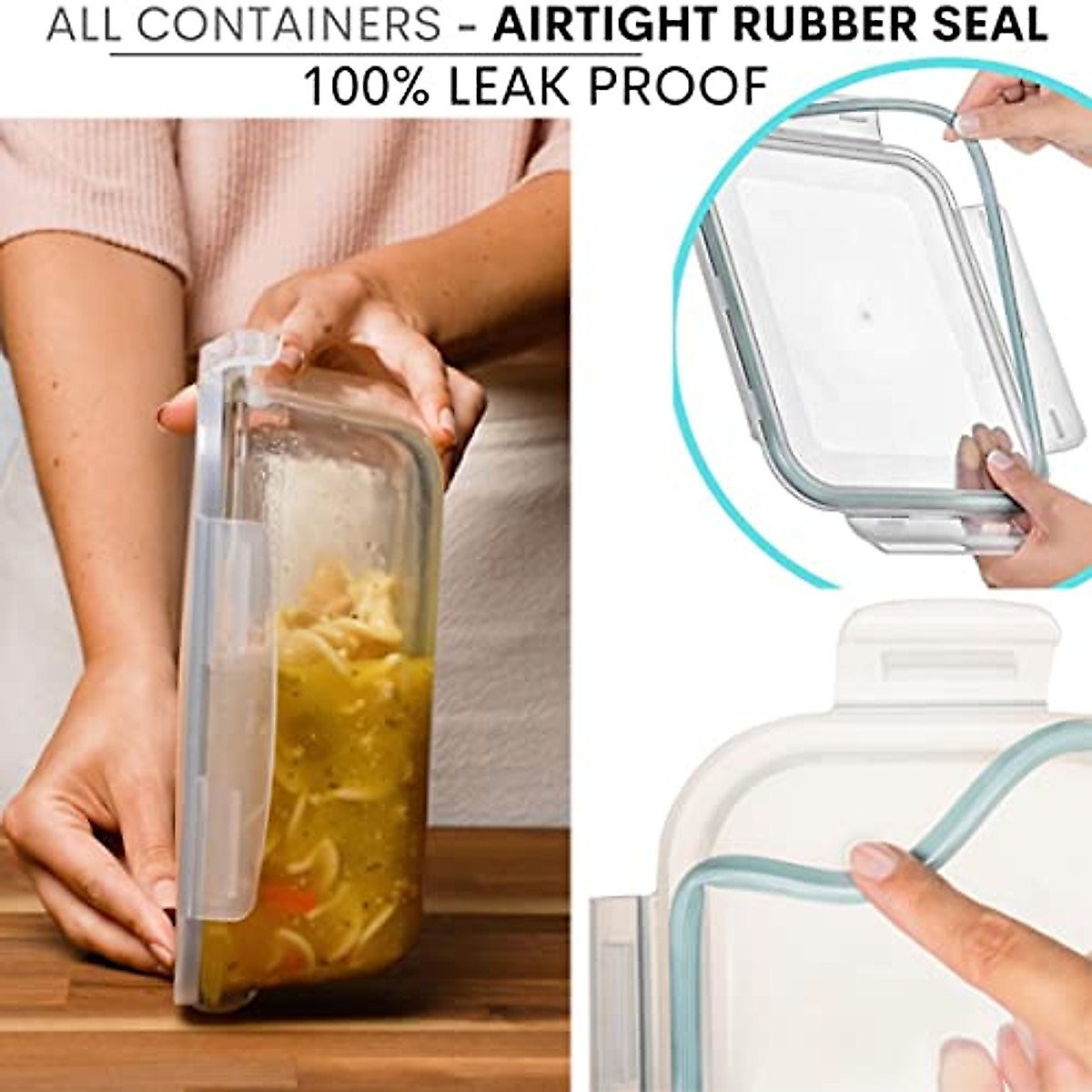 Large Glass Food Storage Containers 4 Pc (2700ML/ 91 Oz & 1520ML/ 51 Oz) Airtight Glass Storage Containers, Leak Proof BPA Free Food Storage Containers Glass (2 Lids 2 Containers) Oven to Freezer Safe