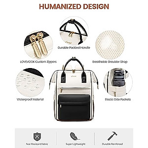 LOVEVOOK Laptop Backpack for Women Teacher Nurse Bag, 15.6 Inch Womens Work Bags, Waterproof Travel Backpack Purse, Business Computer Laptop Bag with USB Port, Black