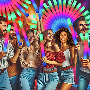 Wellent 155 Foam Glow Sticks Bulk, Foam Light Up Sticks, Bulk Glow Sticks, LED Foam Sticks with 3 Mode Colorful Flashing,Glow in the Dark Party Supplies for Wedding, Birthday, Concert, Raves, New Year