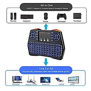 GTMEDIA 2.4G Mini Wireless Keyboard with Touchpad, USB Rechargeable Backlit QWERTY Keypad Remote Controller 92 Keys Gaming Mouse Combo for Laptop/Smart TV