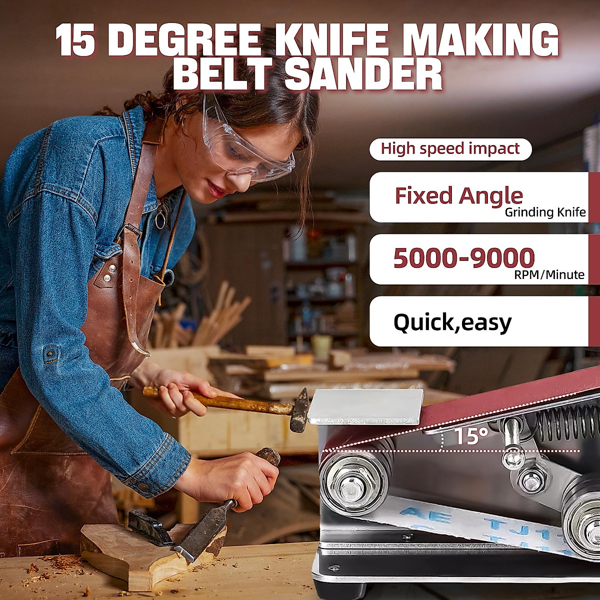 3-In-1 Mini Belt Sander - 7 Adjustable Speed Knife Making Belt Grinder Knife Sharpening System - For Hunting Serrated & Kitchen Knives Wood Plastic Crafts