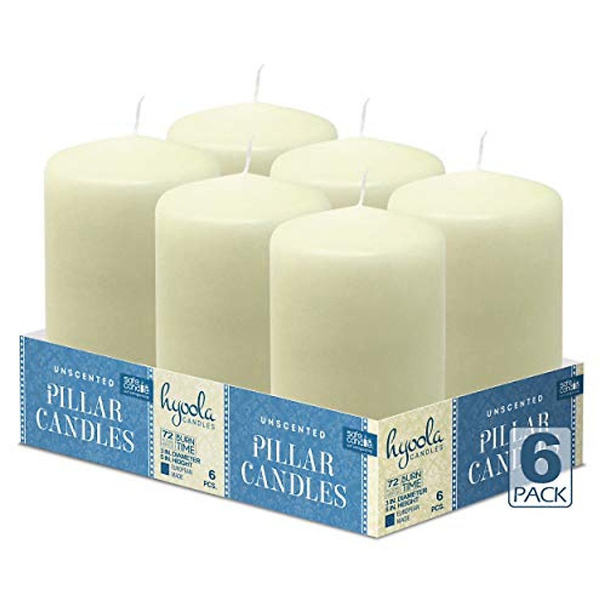 Hyoola Ivory Pillar Candles 3x5 Inch - Unscented Pillar Candles - 6-Pack - European Made