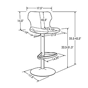 Zuri Furniture Modern Adjustable Leatherette Ellery Bar Stool with Chrome Base- Teal