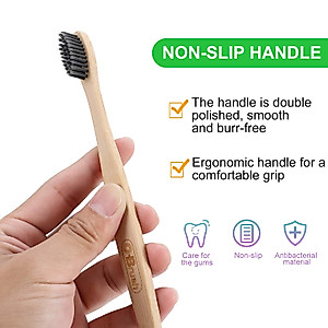OBrush Bamboo Charcoal Toothbrush, Tooth Brush for Adult, Charcoal Bristles Bamboo Tooth Brush Biodegradable Handle with Medium Nylon Bristles ，Four Patterns，Set of 4