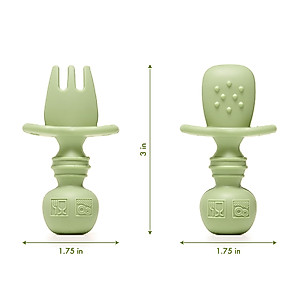 Tooshka Baby Utensil Set (6 pcs) - Self Feeding Spoons - Silicone & BPA Free - Baby-Led Weaning (BLW) Supplies - Ages 6+ Months - Set of 6 - Brown, Green, & Pink