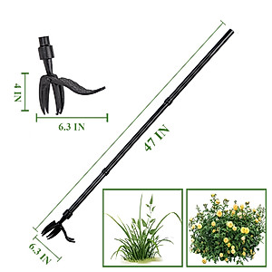DMDMBSR Weed Puller Tool, Stand Up Weed Puller Long Handle Removable Steel Tube and Non-Slip 4 Claw Steel Head Design, Manual Weeders Easily Remove Dandelion Root Tool Gardening Patio Yard（47 in）