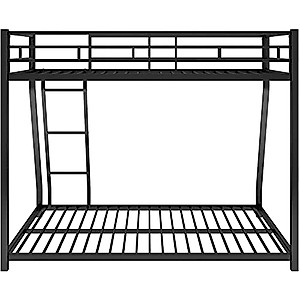 DNYN Twin Over Full Metal Bunk Bed with Safety Guardrail & Ladder for Kids/Adults,Floor Bunkbeds,Sturdy Steel Bedframe,No Box Spring Need,Perfect for Dorm,Bedroom,Guest Room,77.1"x55.9"x53.7", Black