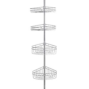 Kenney KN61519 4-Tier Spring Tension Shower Corner Pole Caddy with Razor Holder, Satin Nickel