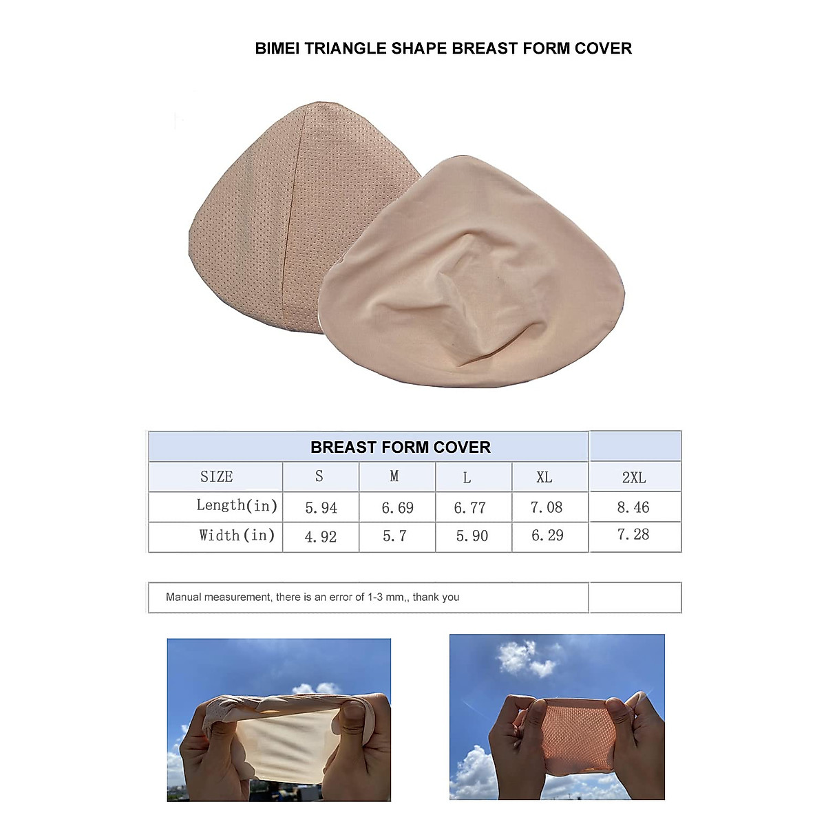 BIMEI A PAIR TRIANGLE SHAPE BREAST FORM COVER For Mastectomy Breast Forms (2XL)