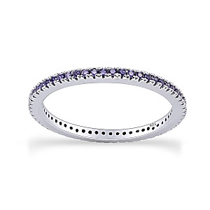 Jewel Zone US Simulated Alexandrite Eternity Stackable Wedding Ring in 925 Sterling Silver (1/5 Cttw)
