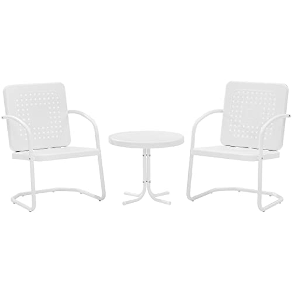 Crosley Furniture KO10019WH Bates 3-Piece Retro Metal Outdoor Seating Set with Side Table and 2 Chairs, White Gloss and White Satin