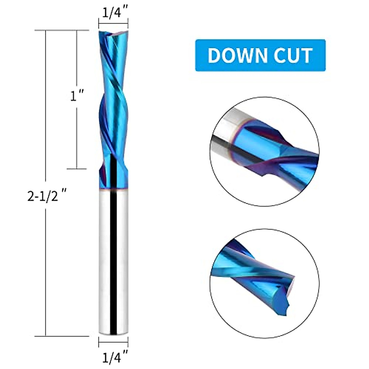 EANOSIC Downcut Spiral Router Bits 1/4 inch Shank, 1/4 inch Cutting Diameter Solid Carbide with Nano Blue Coating CNC Router Bits End Mill for Wood Cut, Carving