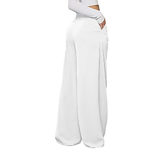 LYANER Women's High Waisted Wide Leg Palazzo Pants Hidden Zipper Loose Casual Trousers White X-Large