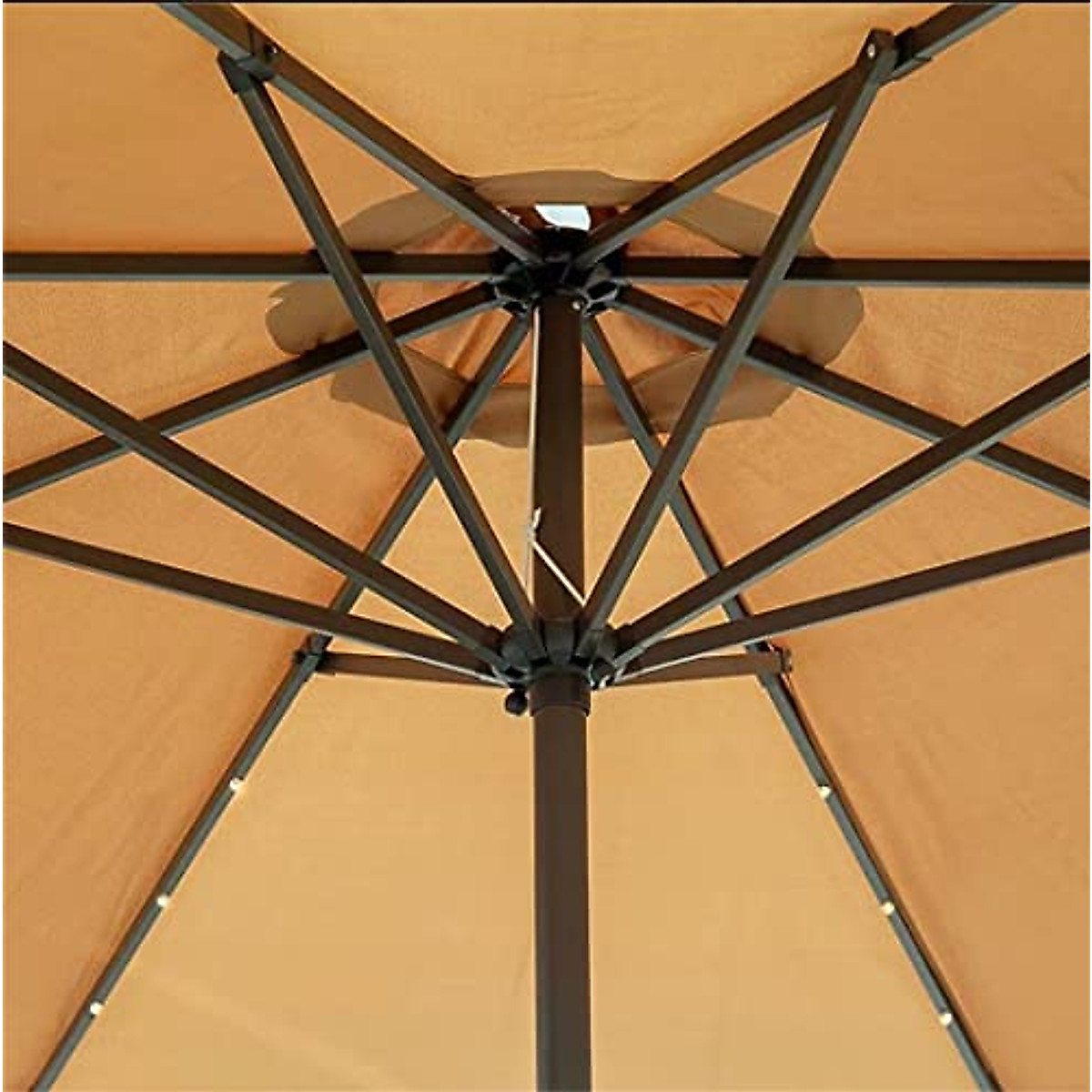 ZJDU 9 Ft Solar LED Patio Umbrella,Garden Patio Parasol,LED Lighted Outdoor Table Market Umbrella, with Push Button Tilt,for Garden, Lawn, Deck, Backyard & Pool,Gray Brown