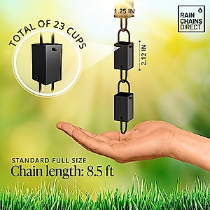 Rain Chains Direct - Square Link Rain Chain - 8.5 FT - Durable Black Powder-Coated Aluminum - Premium Rain Chains for Gutters
