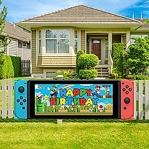 Ma-ri0 Brother Backdrop, Super Brother Birthday Party Supplies Decorations, Super Ma-ri0 Themed Bros Photography Poster Backdrop, Gold Coin Video Hot Game Banner 83x28 inch