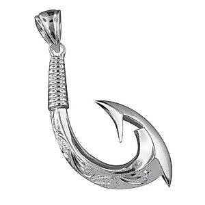 Sterling Silver Hand Engraved Hawaiian Fish Hook Pendant