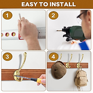 BRCRXW Wall Hooks for Hanging, 10-Pack Heavy Duty Metal Coat Hooks, for Living Room, Bathroom, Kitchen, Bedroom for Towel, Hat, Key, Closet, Bag (Gold)