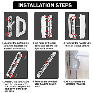 Sliding Patio Door Handle Set with Key and Mortise Lock ,(White ) Replacement Glass Sliding Door Lock Thickness from 0.75in to 1.4in, 4-15/16" Screw Hole Spacing，Reversible Design，Keyed，Lock Outside