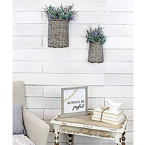 AuldHome Wall Hanging Baskets (Set of 2, Gray); Woven Wicker Rustic Farmhouse Gray Washed Door Baskets, Small and Medium Size