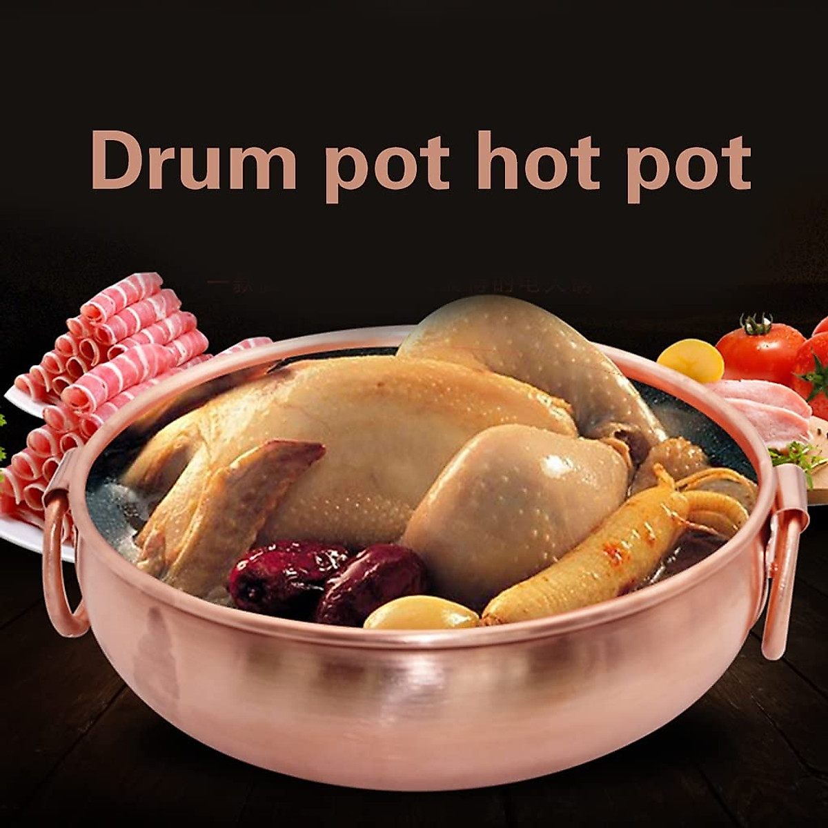 Chafing Dishes Induction Cooker, Red Copper Hot Pot, Pure Copper, Old Style Instant Boiled Mutton Pot, Manual Copper Pot, Pan, Household And Commercial Soup Pot (Color : Brass, Size : 30cm)
