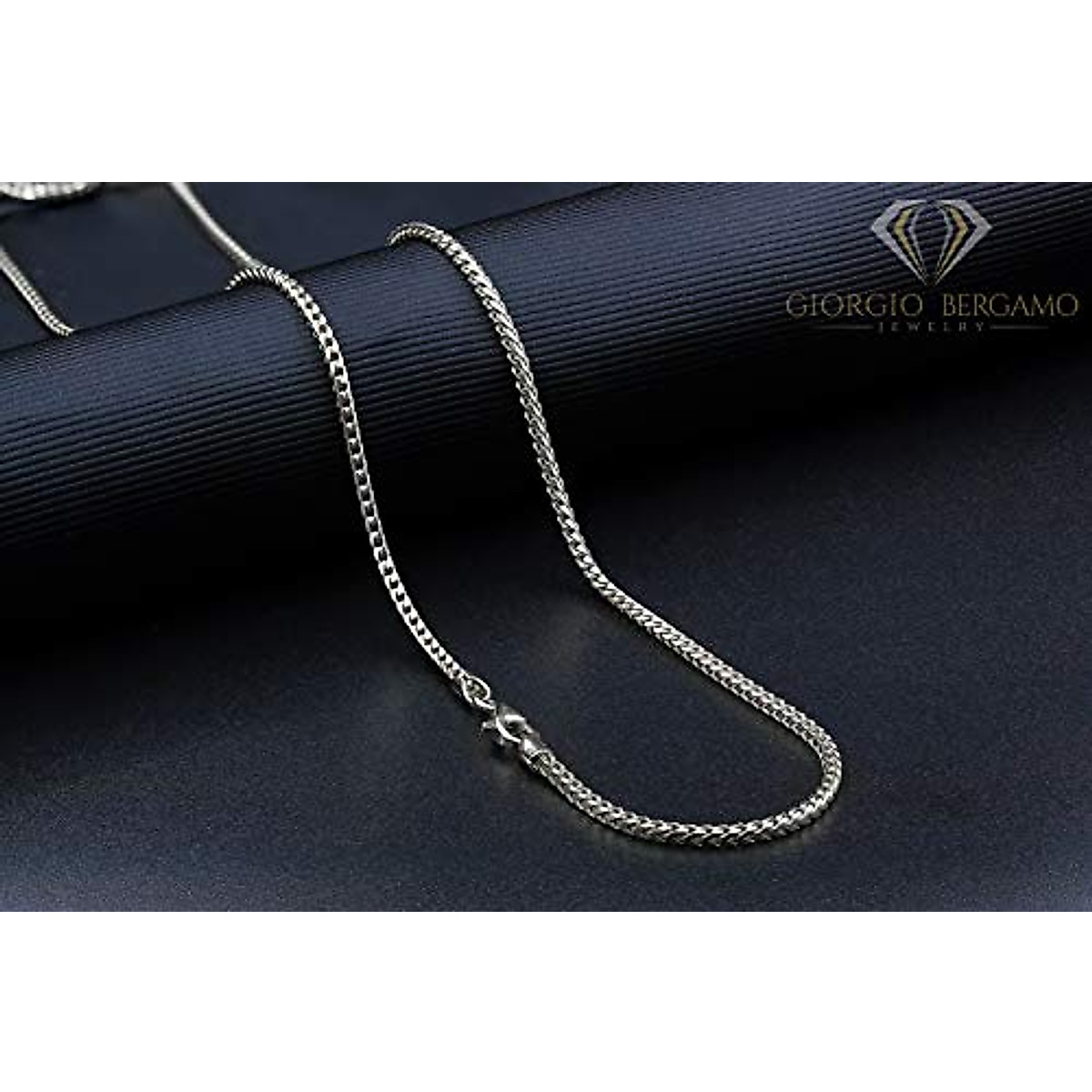 925 Italian Sterling Silver 2mm Solid Franco Chain, Rhodium Plated Square Box Link Necklace, Giorgio Bergamo (24)