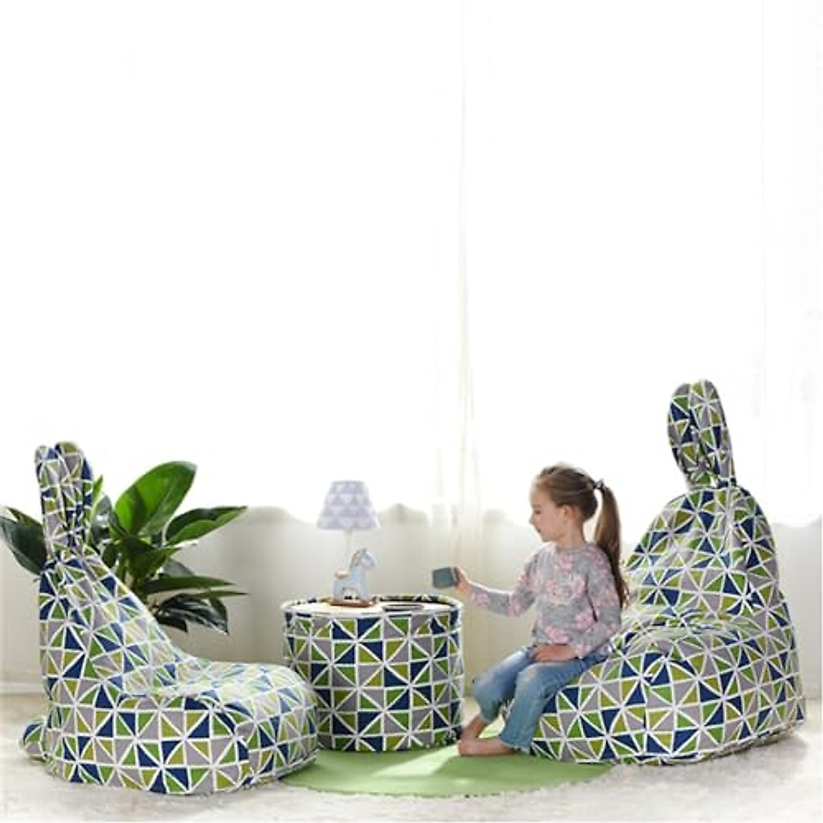 DAUTAI Bean Bag Chair for Kids, Fluffy Lazy Sofa, Breathable Fabric Sturdy Durable Colourfast Bunny Shape, for Organizing Children Plush Toys (No Filler),Pink,M