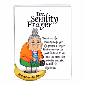 NobleWorks - 1 Humorous Birthday XL Greeting Card w/Envelope 8.5 x 11 Inch - Funny Sympathy Old Lady With A Birthday Prayer Guide for the Senile - Happy Bday Card - Senility Prayer J9046BDG