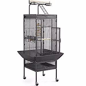 Yaheetech 61.5-inch Wrought Iron Rolling Large Parrot Bird Cage for Parakeets with Play Top