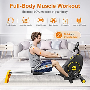 FISUP Rowing Machine 265LB Weight Capacity for Home Use with LCD Monitor and Comfortable Seat Cushion,50 Inch Slide Rail Indoor Rowing Machine for Cardio Training