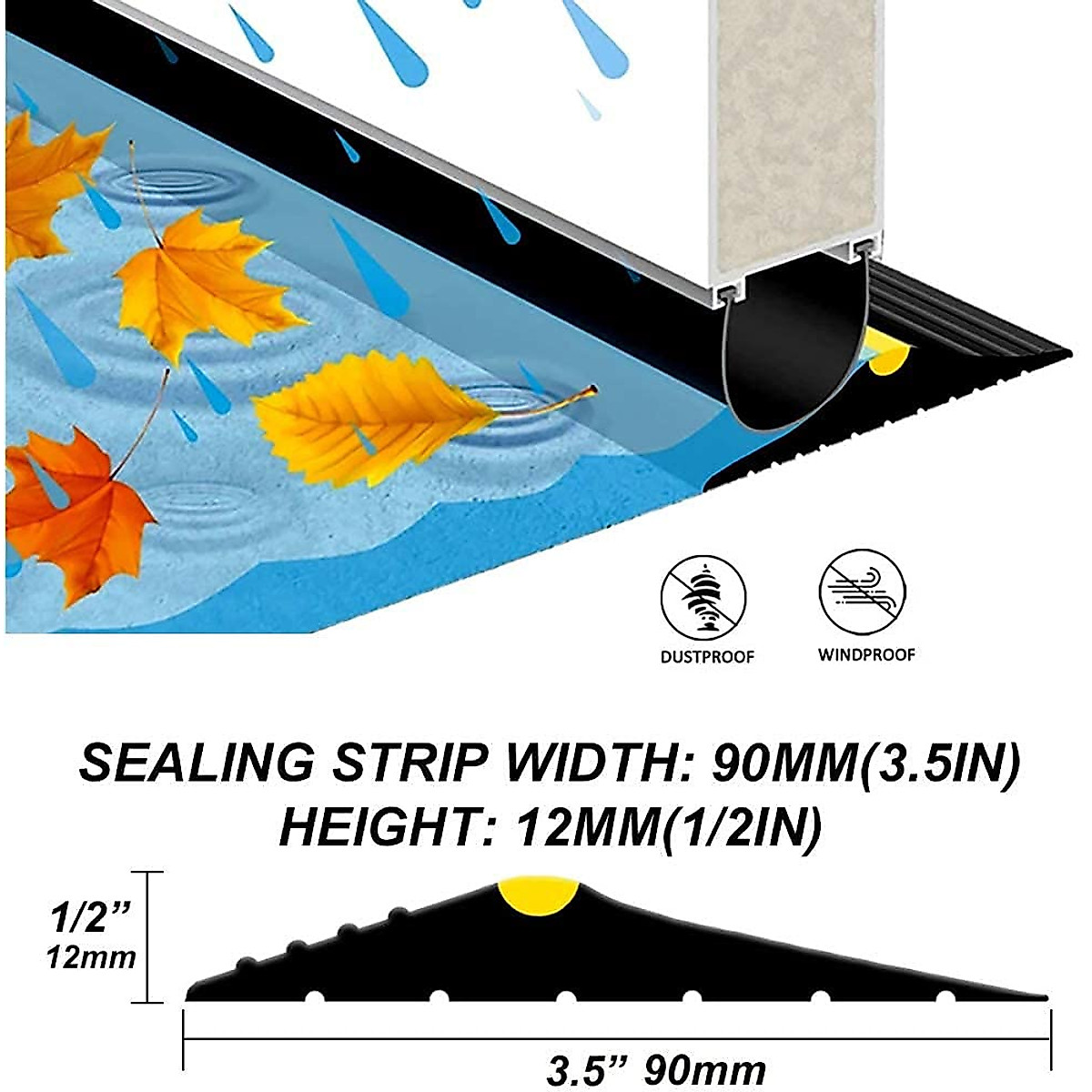 Universal Garage Door Bottom Threshold Seal Rubber Strip with Adhesives, DIY Weatherproof Weather Stripping Replacement (16FT)