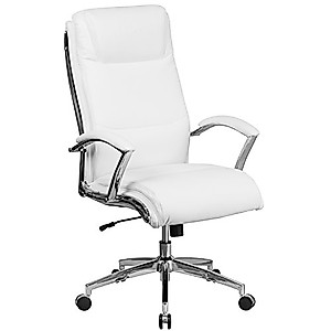 Flash Furniture Rebecca High Back Designer White LeatherSoft Smooth Upholstered Executive Swivel Office Chair with Chrome Base and Arms
