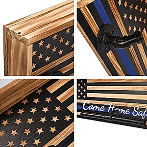 PINKBlUE Personalized Customization Wall Mounted Tactical Duty Gear Rack with Police Flag – Police Storage Shelf & Law Enforcement Organizer-Police Gift Decor (Wood Color)