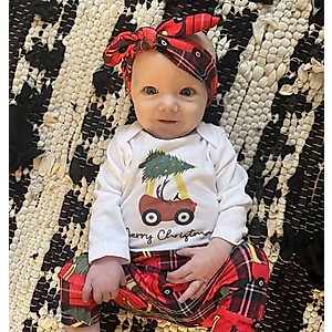 FYBITBO My First Christmas Baby Boy Girl Outfit Newborn Long Sleeve Bodysuit Romper Pants Set Fall Winter Clothes (White Merry Christmas Letter Print, 6-12 Months)